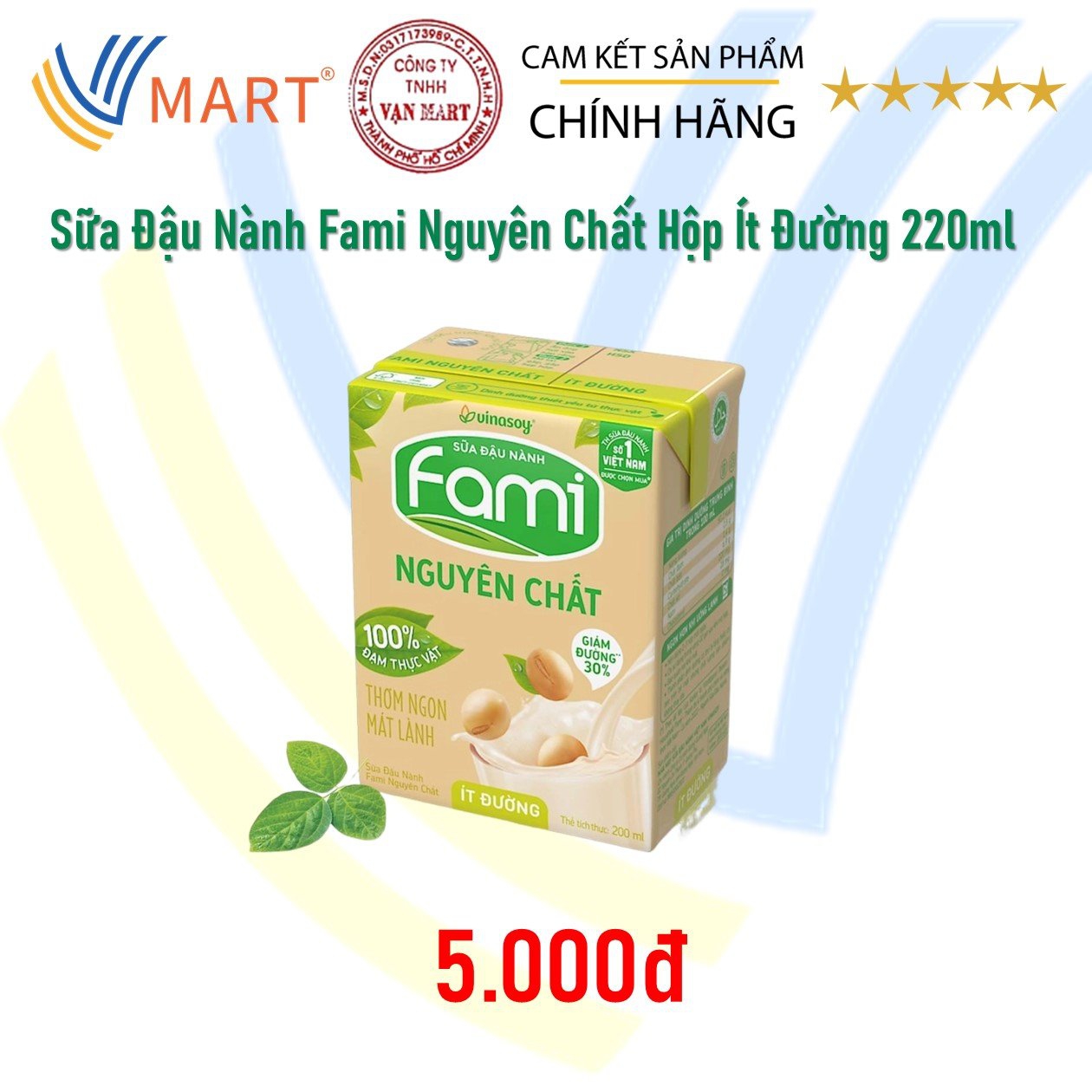 Sữa Đậu Nành Fami Nguyên Chất Hộp Ít Đường 220ml