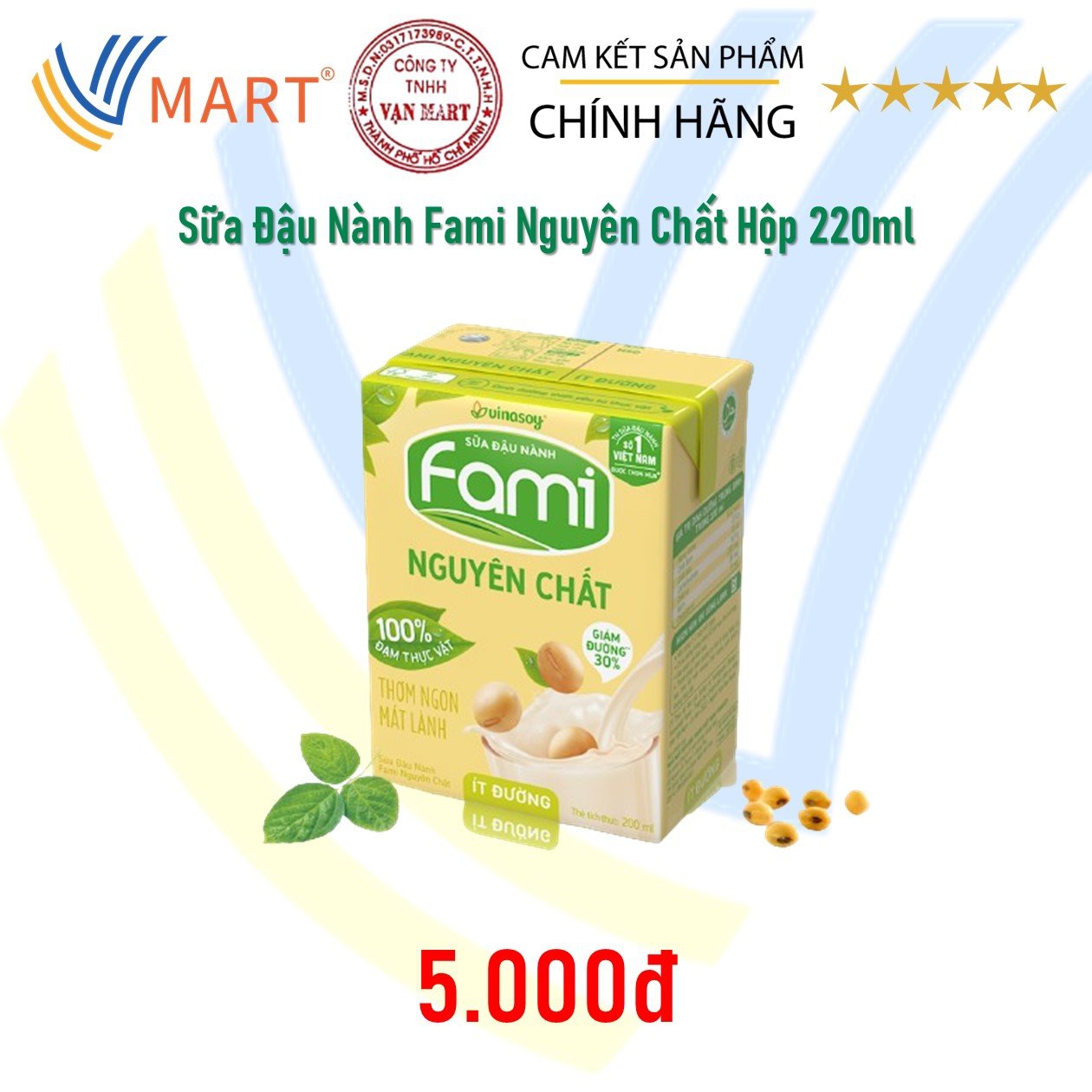 Sữa Đậu Nành Fami Nguyên Chất Hộp 220ml
